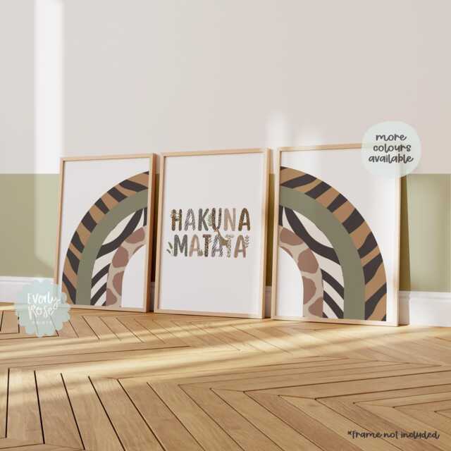 Set Of 3 Safari Nursery Prints, Hakuna Matata, Animal Print, Kids ...