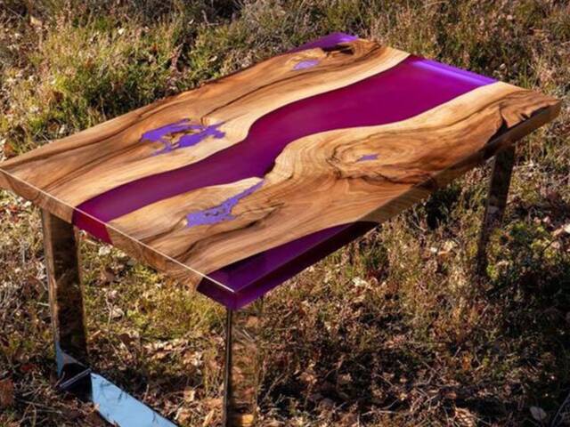 Pink Epoxy Resin River Table Dining Sofa Custom Order Natural Wood ...