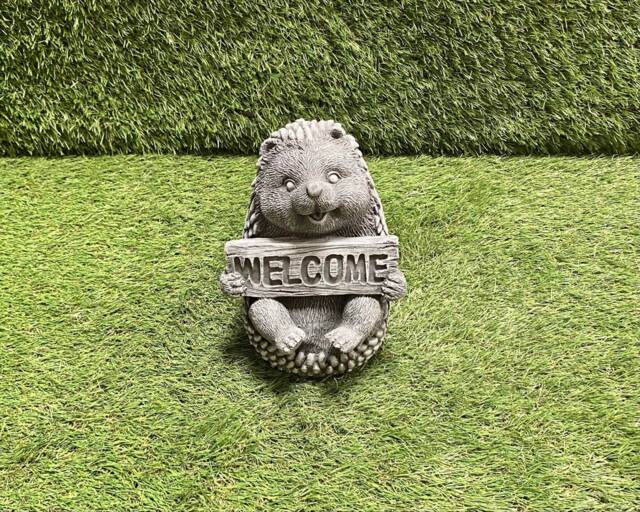 Concrete Hedgehog Welcome Sign Ornament Outdoor Garden Sculpture Frost ...