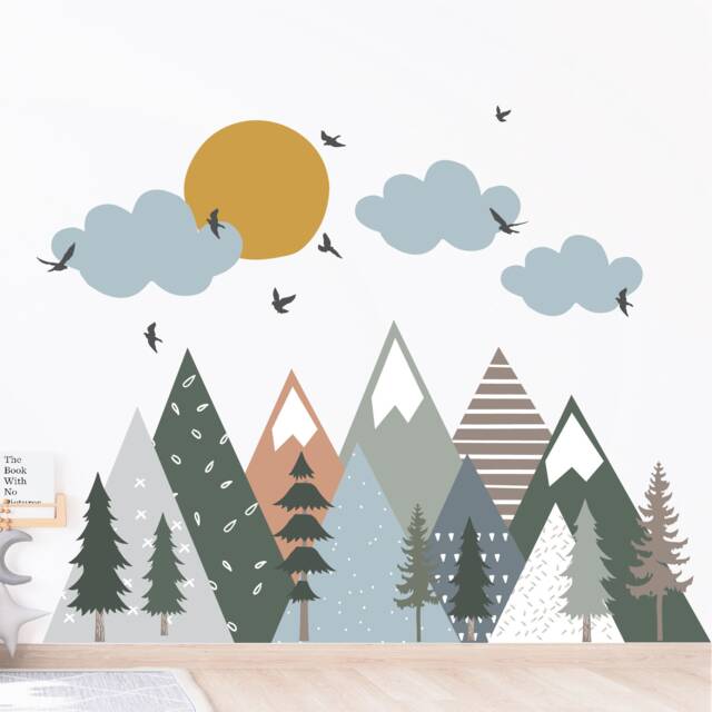 Mountain Wall Mural - Woodland Nursery Decals Earthy Nature Wallpaper ...