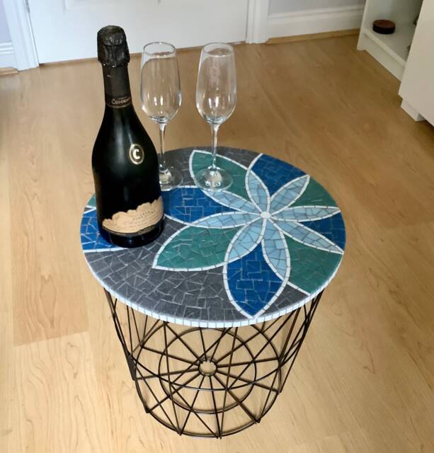 Flower Mosaic Table With Storage Basket - Handcrafted Decorative Accent ...