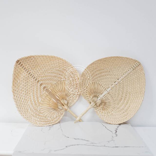 Set Of 2 Wall-Hanging Fans, Bamboo Decoration Handmade, Vintage Natural ...