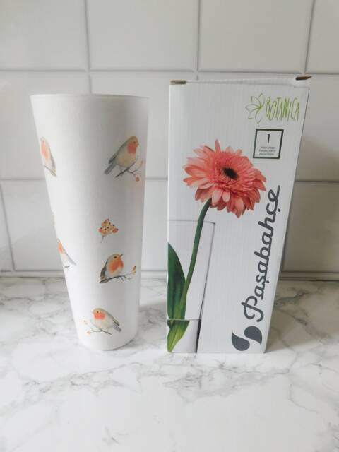 Decoupage Robins Glass Vase White Cylinder Flower Vase, Gift Boxed by ...