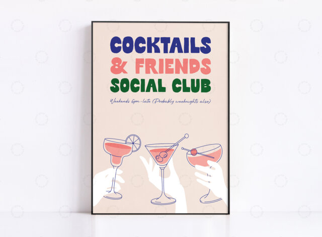 Cocktail Social Club Print Hand-Drawn Illustration Wall Art by Etsy ...