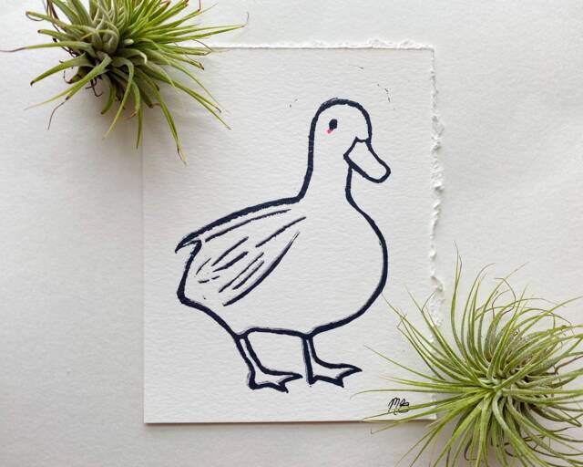 Cute Duck Linocut Art Print, 4.5x6 Inch Nursery Wall D??cor Gifts, Baby ...
