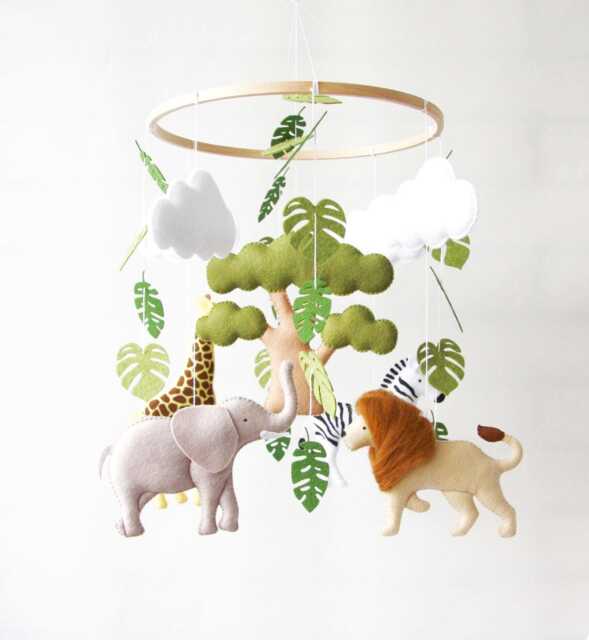 Safari Animal Baby Mobile For Nursery, Felt Jungle Decor Crib, Handmade ...