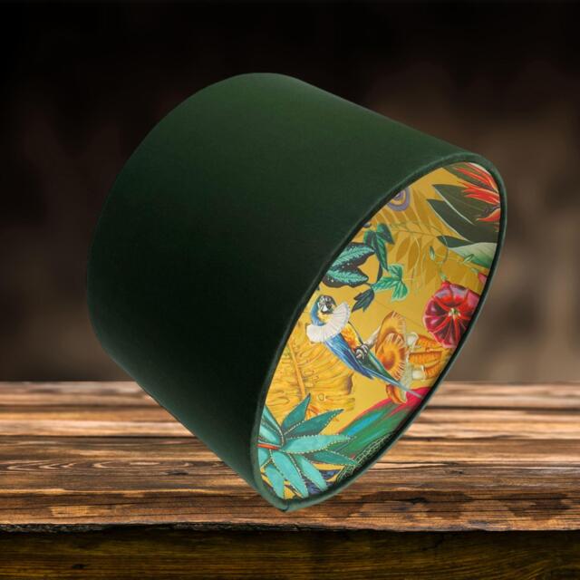 Velvet Lampshade With Ochre Yellow Parrot Chameleon Design - Tropical ...