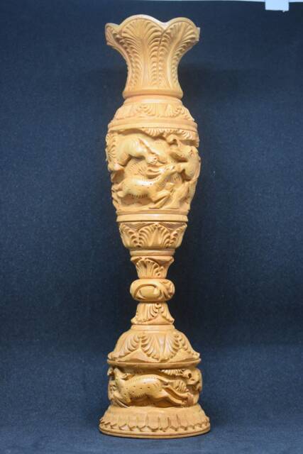 Exquisite Hand-Carved Wooden Vase - Enchant Your Space Boho Table-Top ...