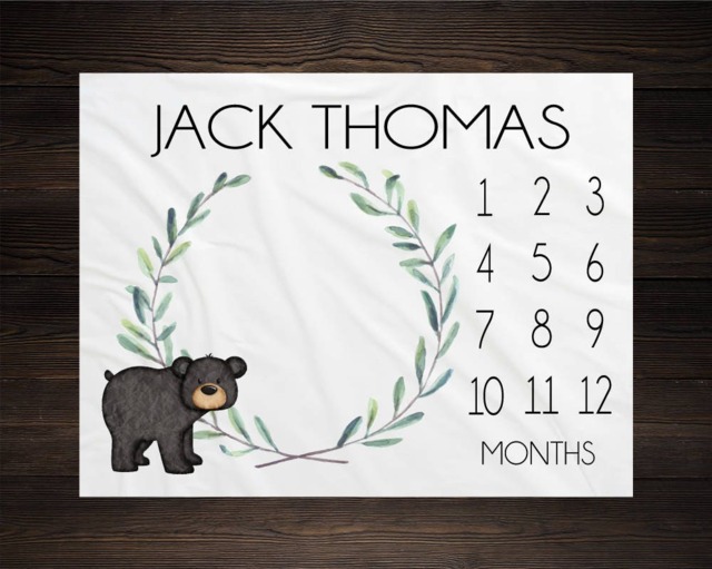 Woodland Milestone Blanket Monthly Growth Tracker Soft Fleece Bear Baby ...