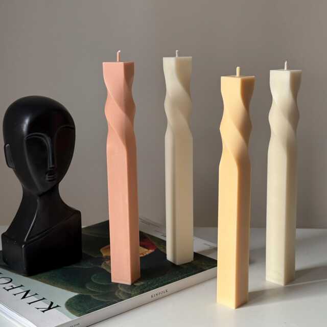 Greko Column Swirl Candle - Ribbed Pillar Dinner Table Decorative Taper ...