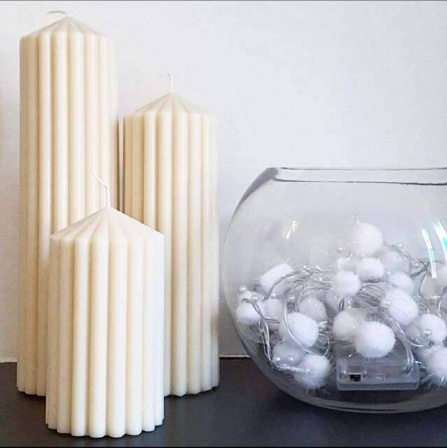 Stunning Set Of 3 Large Stripe Candles by Etsy | uFurnish.com