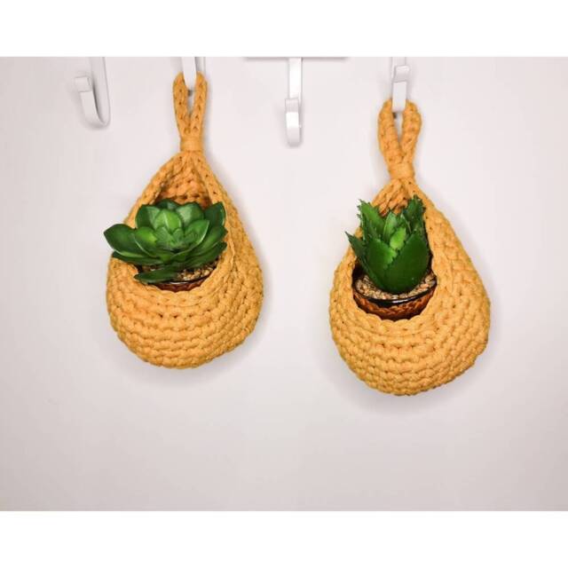 Mustard Yellow Crochet Hanging Planter Set Air Plant/Succulent Holder ...