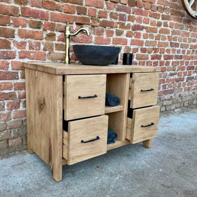 Rustic Oak Bathroom Vanity Cabinet, Reclaimed Wooden Storage Drawers ...