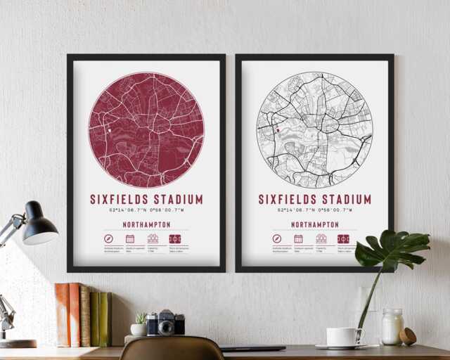 Northampton Town Fc Sixfields Stadium Minimalist Map Prints & Frames ...