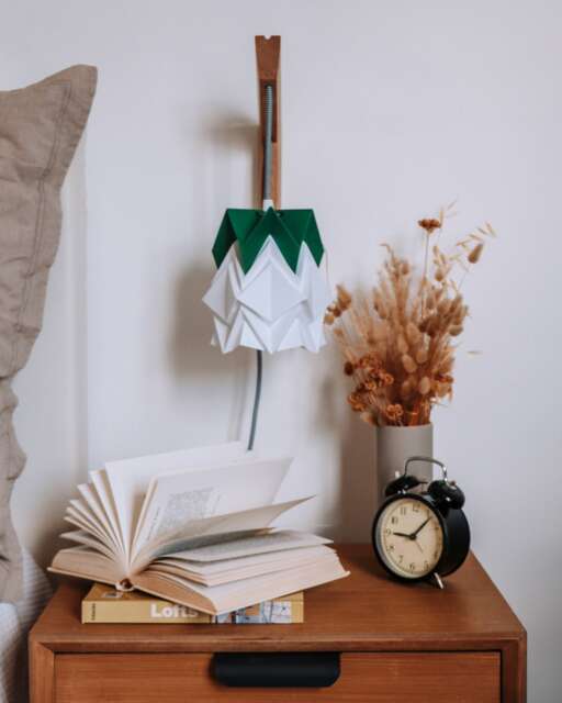 Origami Wall Lighting Fixture - Wooden Bracket With Small Paper Pendant ...