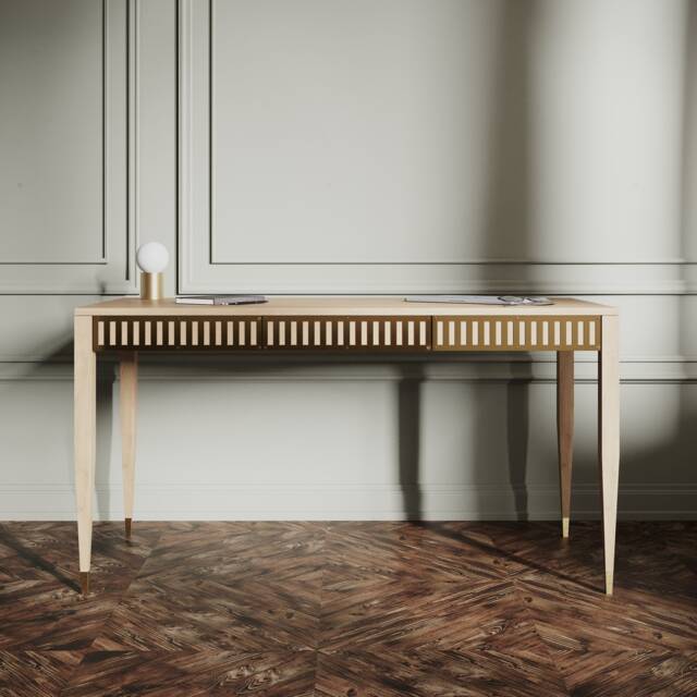 Oak Office Desk With Three Solid Oak Drawers & Brass, Mid Century ...