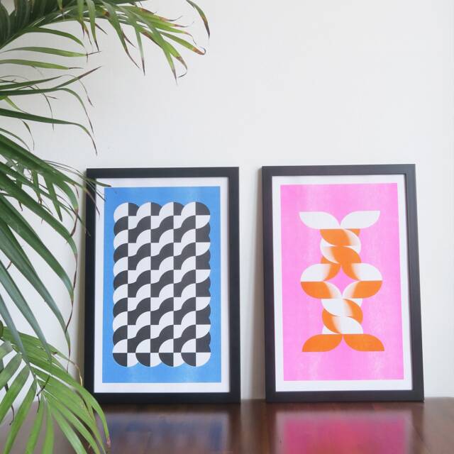 Risograph Bauhaus Mid-Century Modern Orange Pink Knot Blue Black ...