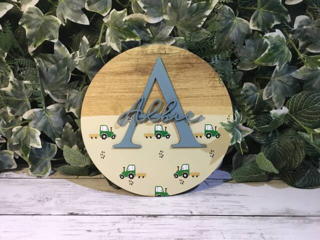 Personalised Wooden Tractor Circle Name Plaque by Etsy | ufurnish.com