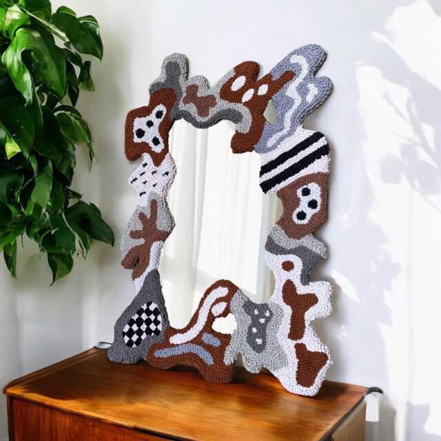 Handmade Tufted Melting Mirror Modern Brown & Gray Punch Needle Wall ...