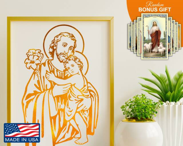 Saint Joseph With Jesus, 8x10 in Gold Foil Art Print, Foster Father Of ...
