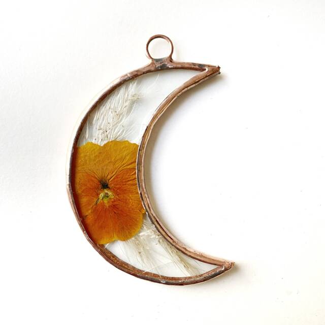 Glass Pressed Fern Frame - Crescent Moon Orange Viola & Pampas Grass ...