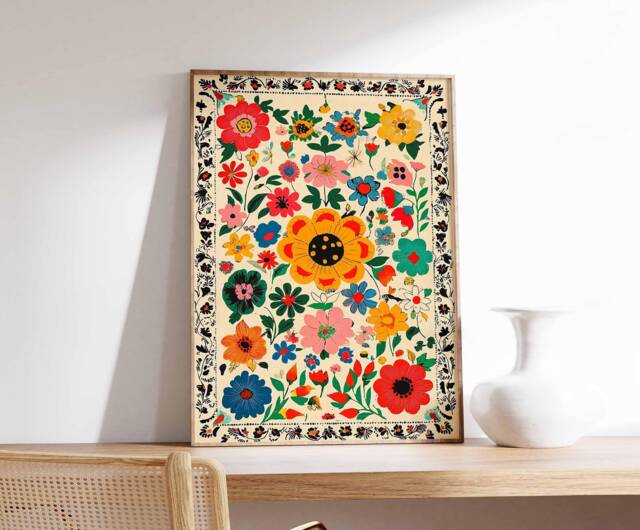Vintage Mexican Poster, Prints, Decor, Traditional Latin Floral Print ...