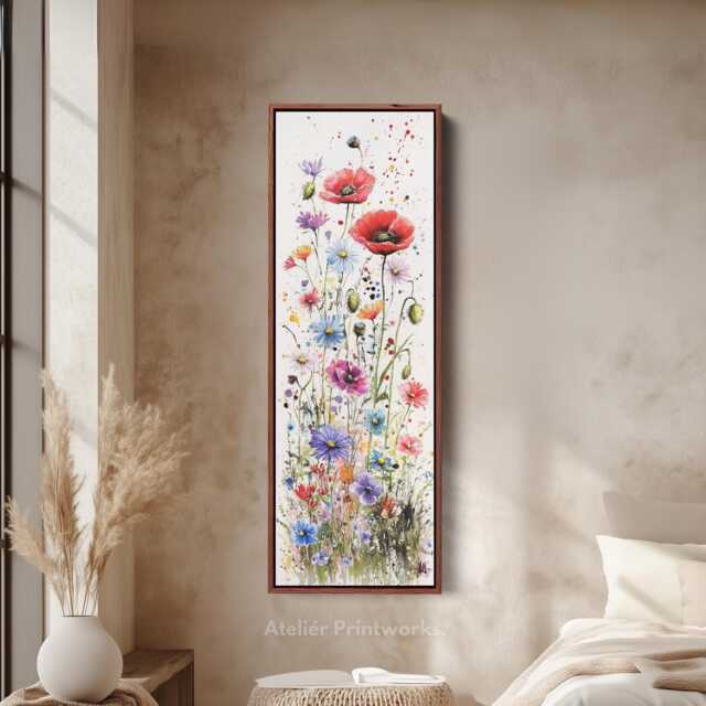 Wild Flower Tall Narrow Canvas Artwork, Skinny Long Wall Art, Vertical ...