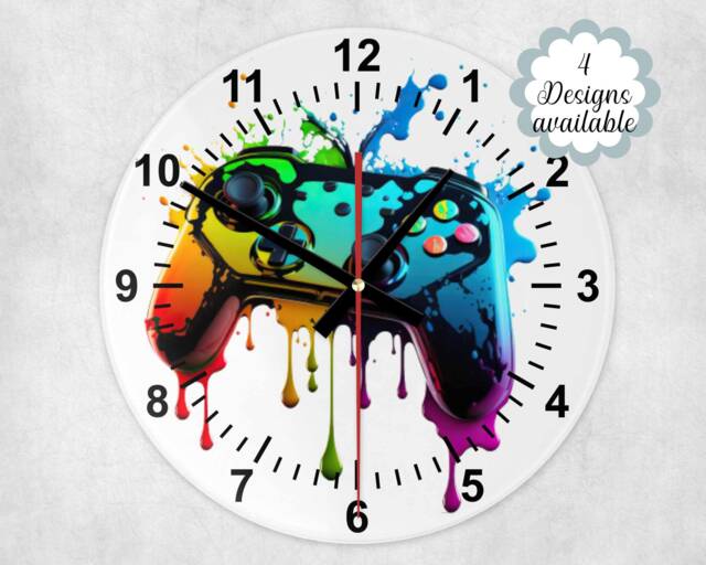 Glass Gaming Wall Clock - Modern Gamer Room D??cor, Video Game Art ...