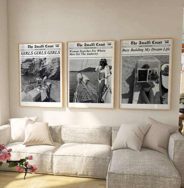 Newspaper Style Prints Set Amalfi Coast Trendy Wall Art by Etsy ...