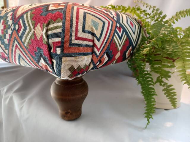 Large Footstool in A Tapestry Fabric With Tulip Wood Stained Feet. Many ...