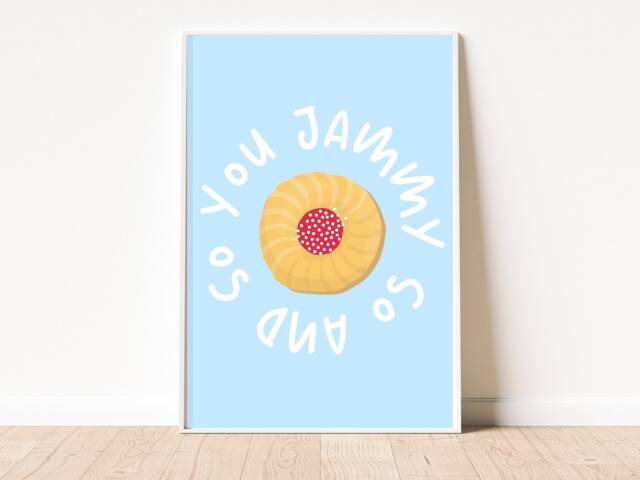 Blue Jammy Dodger Art Print - You So & Cheeky Green Kitchen Decor ...