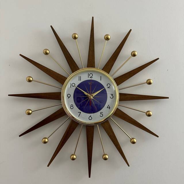Handmade Mid Century Modern Wall Clock, Starburst Mcm Retro Sunburst ...