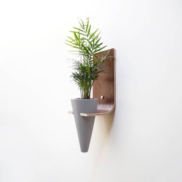 Wall Concrete Planter With Wooden Stand, Large Cone Pot, Indoor ...
