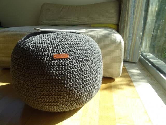 Macrame Cord Crochet Stuffed Pouffe, Ottoman Pouf 50% Cotton+50 Balls, Bean Bag, Sitzpuff ...