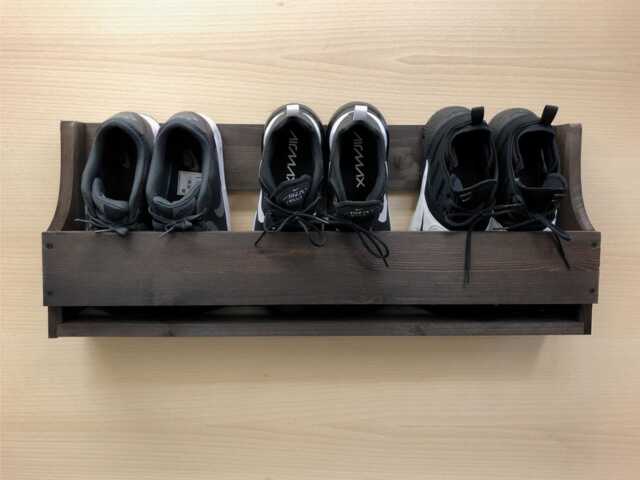 Rustic Wooden Wall Mounted Shoe/Trainer Rack Stained Dark Oak ...