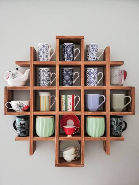 Special Shape Wooden Shelf, Coffee Tea Mug Storage, Wall Mounted Cup ...
