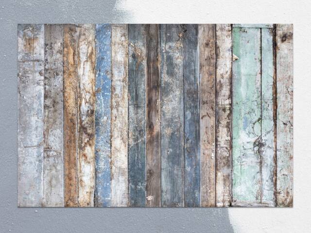 Retro Colored Worn Vinyl Mat, Bronze Linoleum Rug, Blue Floor Wood ...