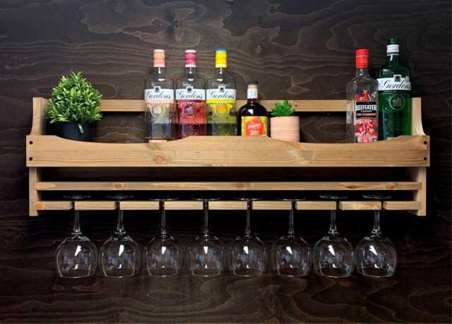 Large Rustic Wooden Gin Rack To Hold 8 Balloon Glasses & 10 Bottles ...