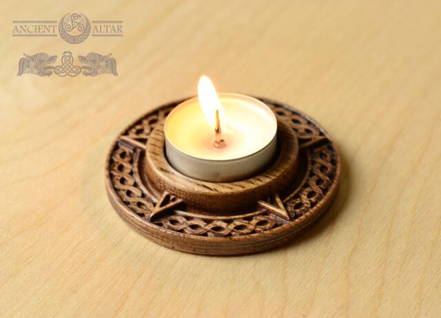 Handmade Viking Candle Holder - Norse Oak Wood Candlestick With Nordic ...