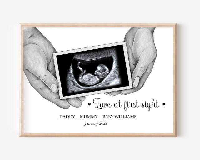 Personalised Pregnancy Scan Print Gift - Baby Mummy Daddy To Be Hands ...
