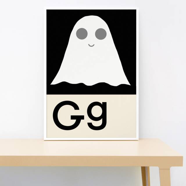 Ghost Alphabet Print Letter G Poster Nursery Wall Art Educational Kids ...