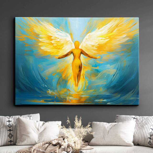 Angel Wings Abstract Oil Painting Splatter Style Wall Art Framed Canvas ...