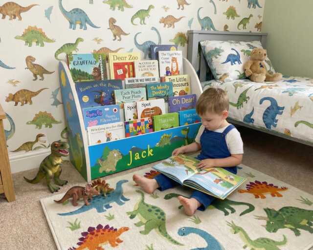 Personalised Dinosaur Bookcase Front-Facing Kids Bookshelf, Handmade in ...