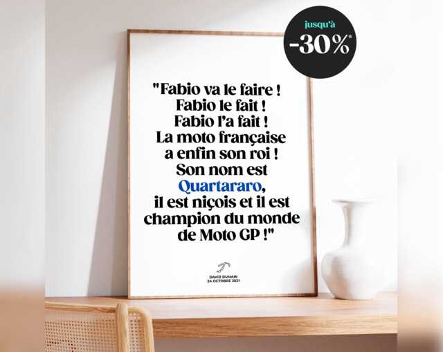 Fabio Quartararo Moto Gp Quote Poster - 2021 World Champion Canal+ Cult ...
