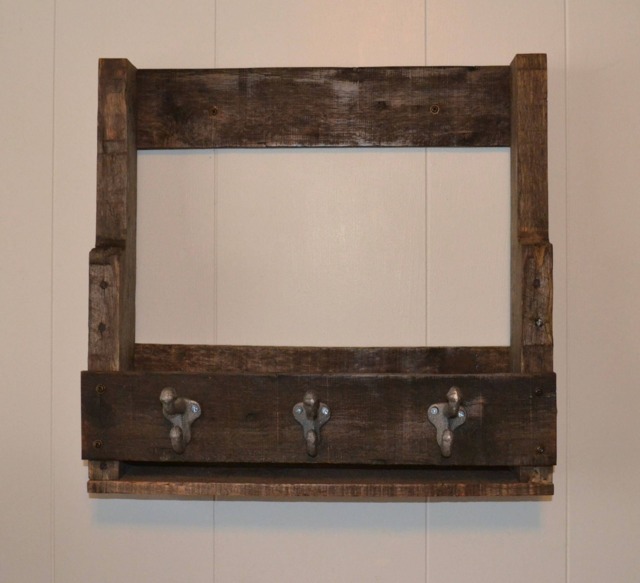 Large Rustic Hat Rack With Enclosed Shelf, Wood Rack, Metal Hooks, Wall ...