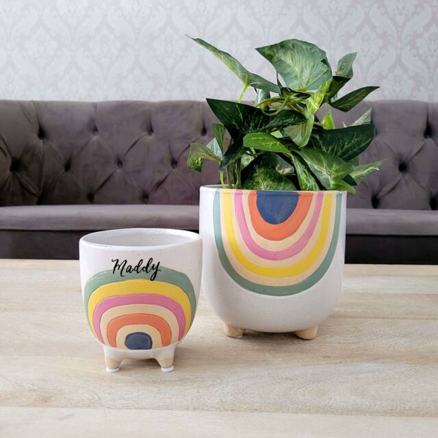 Personalized Rainbow Planter, Boho Standing Pot With Legs, Teacher Gift ...