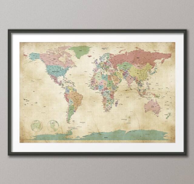Political Map Of The World Old Style, Art Print Poster, 24x36 Inch Lm ...
