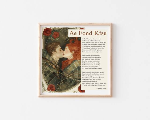 Ae Fond Kiss Square Scottish Romantic Poster Robert Burns Poem ...