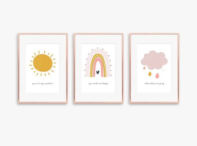 Rainbow, Sun, Cloud Theme Nursery Bedroom Decor, A4 Or A3 Set, Set 3 ...