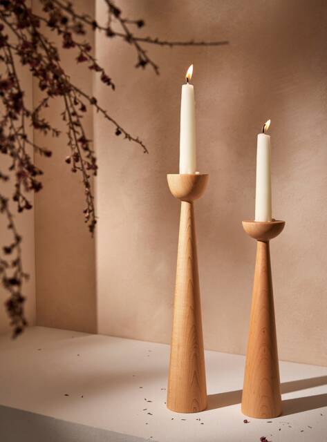 Victoria Maple Set Of 2 Handturned Minimalist Wood Candlestick Candle ...